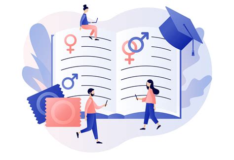 Sexual Education Concept Tiny People With Big Book In Sexual Health