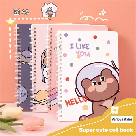1 Pcs Notebook A5 Cartoon Spring Notebook Portable Coil Notepad Babe Horizontal Line Notebook