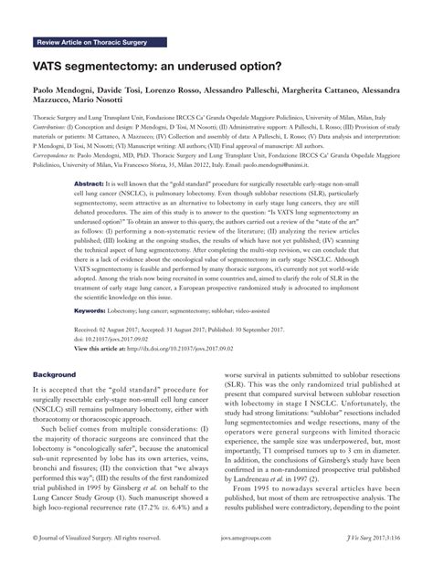 Pdf Vats Segmentectomy An Underused Option