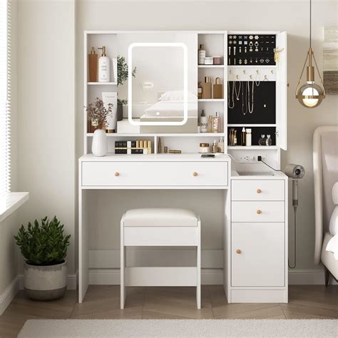 Vabches White Vanity Desk With Mirror And Lights Model J3l109
