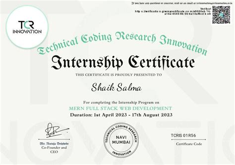 Salma Shaik On Linkedin Internshipcompletion Tcrinnovation