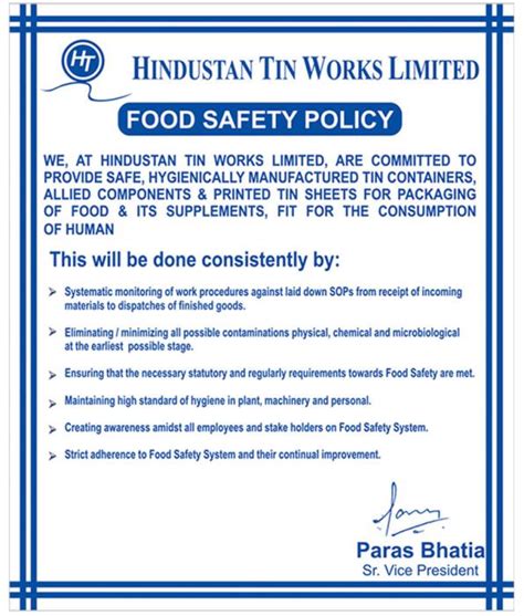 Food Safety Policy Template