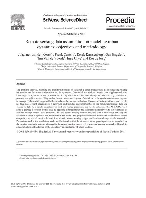 Pdf Remote Sensing Data Assimilation In Modeling Urban Dynamics Objectives And Methodology