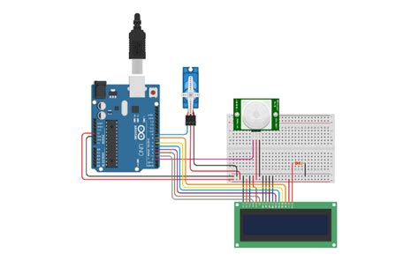 Circuit Design Lcd Servo Motor Sensor De Movimento Tinkercad