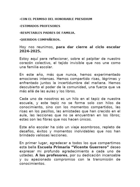 Mensaje Fin De Ciclo Escolar 24 25 Pdf