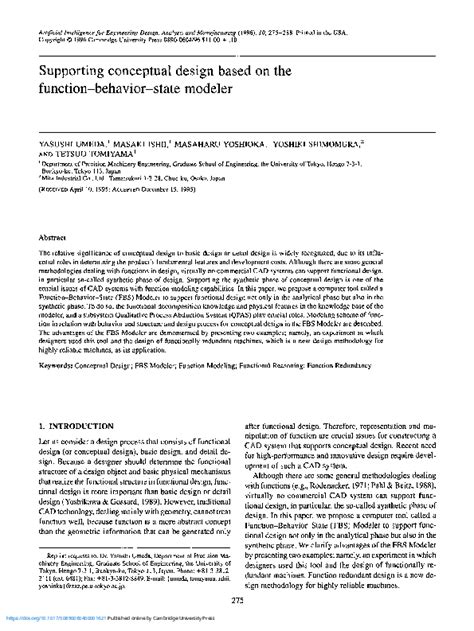 Pdf Supporting Conceptual Design Based On The Function Behavior State