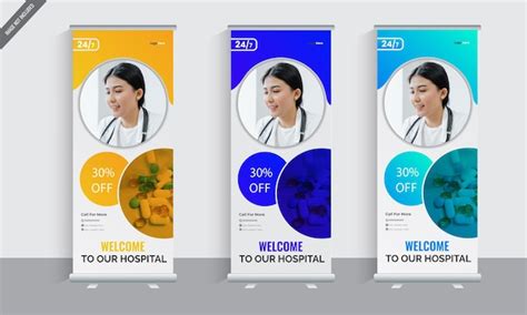 의료 및 의료 롤업 배너 템플릿 디자인 프리미엄 벡터