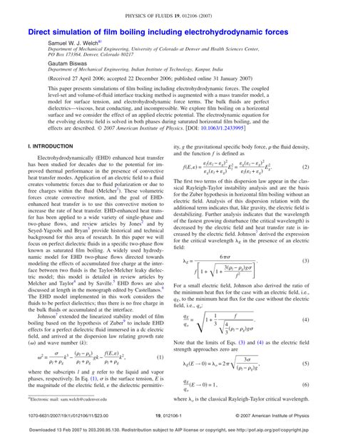 Pdf Direct Simulation Of Film Boiling Including Electrohydrodynamic Forces