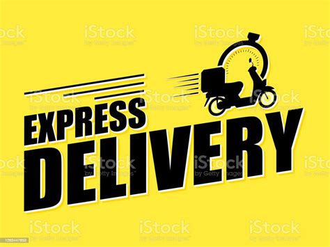 익스프레스 게재 컨셉 아이콘 노란색 배경에 오토바이 스쿠터 서비스 주문 빠르고 무료 및 전 세계 배송을 위한 스톱워치 아이콘이 있는 배송 컨셉 벡터 그림입니다 배달에 대한