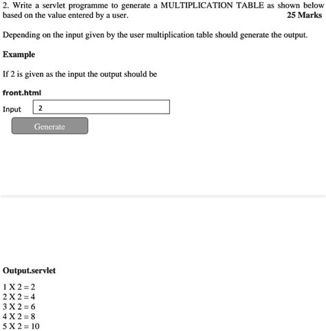Write Servlet Programme To Generate A Multiplication Table As Shown