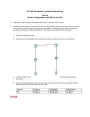 Lab Router Configuration With RIP Via GUI Docx IFT Introduction To Internet Networking