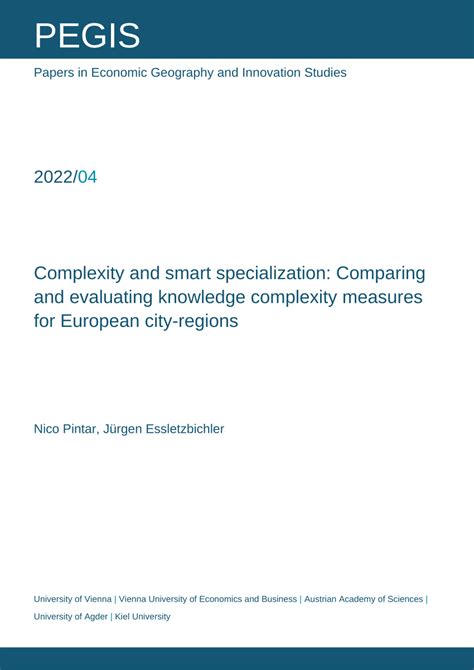 Pdf Complexity And Smart Specialization Comparing And Evaluating Knowledge Complexity