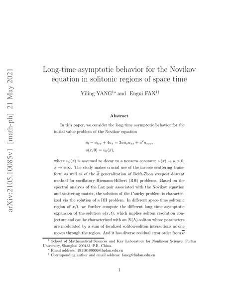 Pdf Long Time Asymptotic Behavior For The Novikov Equation In Solitonic Regions Of Space Time
