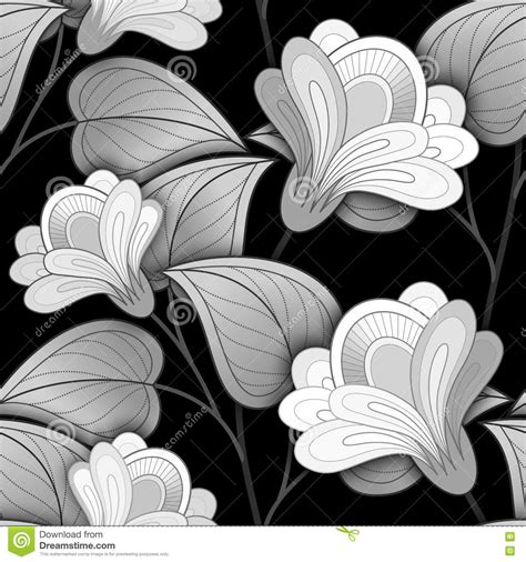Vector Seamless Monochrome Floral Pattern Stock Vector Illustration Of Coloring Deco 80389184