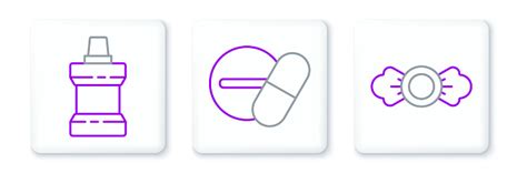 세트 라인 캔디 구강 세정제 플라스틱 병 및 약 알약 또는 태블릿 아이콘 벡터 건강 진단에 대한 스톡 벡터 아트 및 기타 이미지 건강 진단 건강관리와 의술 건강한