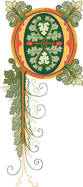 편지 O 이니셜 로얄 중세 르네상스 스타일의 대문자와 꽃 빈티지 선조 프리미엄 벡터