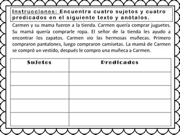 Sujetos Y Predicados Subject And Predicate In Spanish By Mi Salon Bilingue