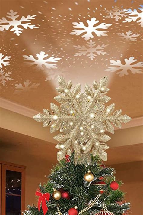 DG Direct Christmas Tree Topper Lighted With Golden Snowflake Projector Led Rotating Magic