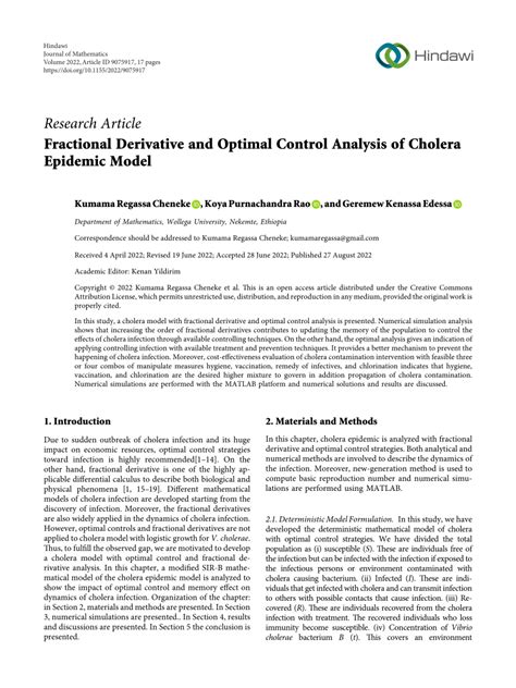Pdf Fractional Derivative And Optimal Control Analysis Of Cholera Epidemic Model