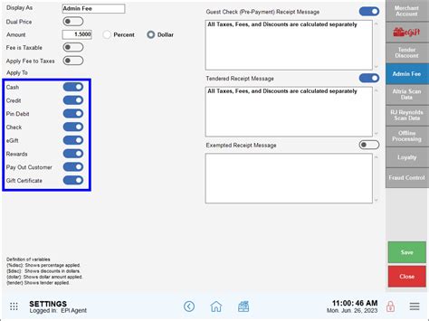 Enable Admin Fee Exatouch Knowledge Base