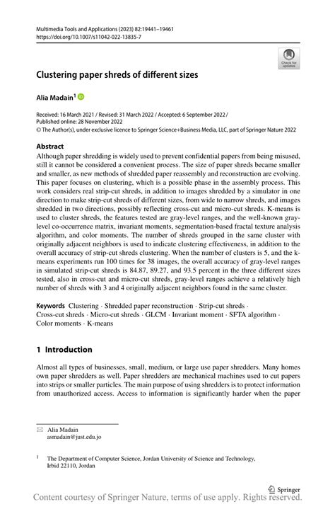 Clustering Paper Shreds Of Different Sizes Request PDF