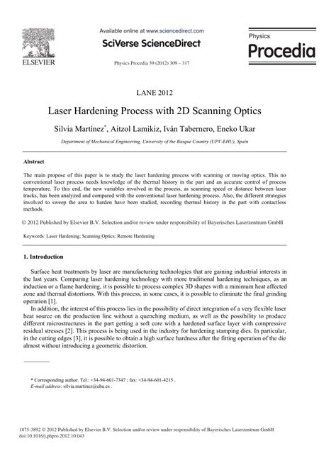 Pdf Laser Hardening Process With 2d Scanning Optics