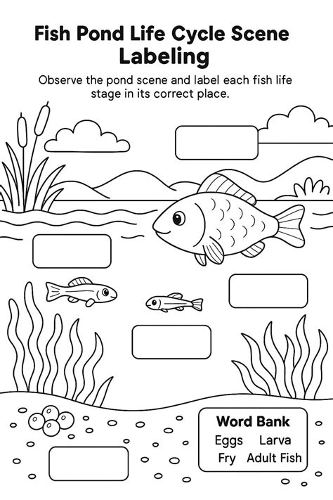 Fish Pond Life Cycle Scene Labeling Worksheet Download And Print Now
