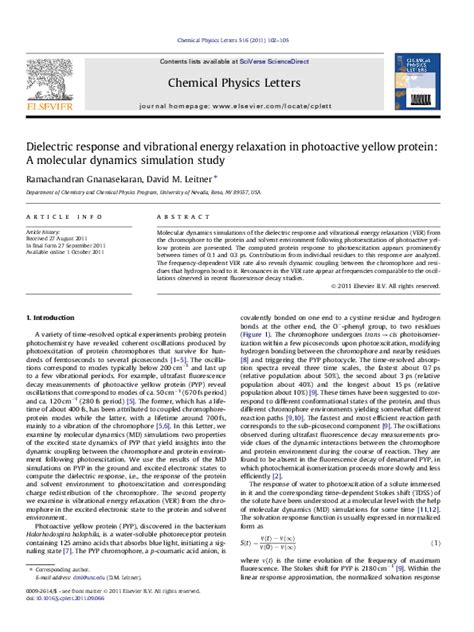Pdf Dielectric Response And Vibrational Energy Relaxation In Photoactive Yellow Protein A