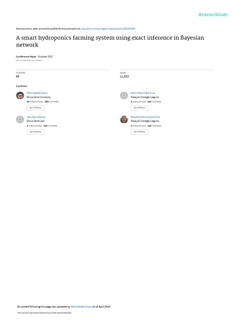 Asmart Hydroponics Farming System Using Exact Inferencein Bayesian Network Pdf Internet Of