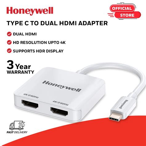 Honeywell Type C To Dual HDMI Adapter 4K X 2K 60Hz Resolution Compatible With All Type C