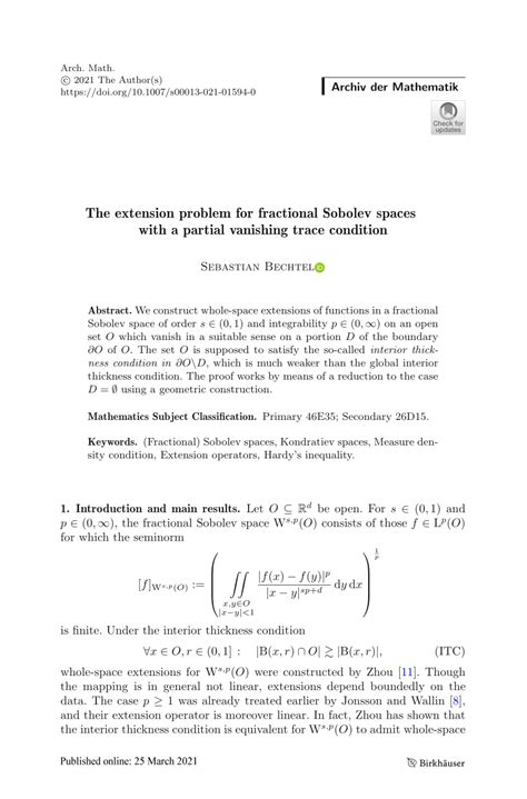 Pdf The Extension Problem For Fractional Sobolev Spaces With A Partial Vanishing Trace Condition
