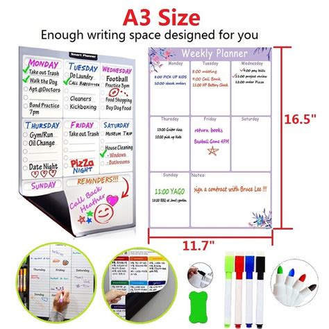 Badu Bg A3 Магнитен панер за хладилник Седмичен планер Календар Бяла дъска Списък със задачи