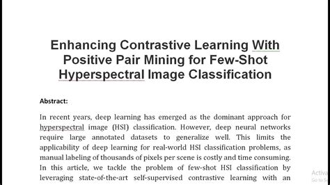 Enhancing Contrastive Learning With Positive Pair Mining For Few Shot Hyperspectral Image