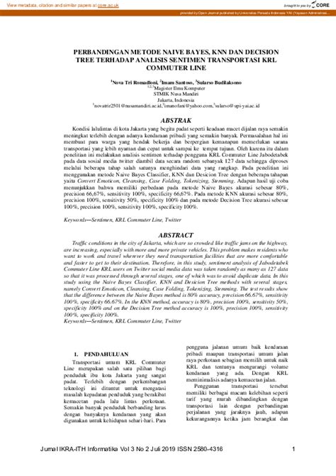 Pdf Perbandingan Metode Naive Bayes Knn Dan Decision Tree Terhadap