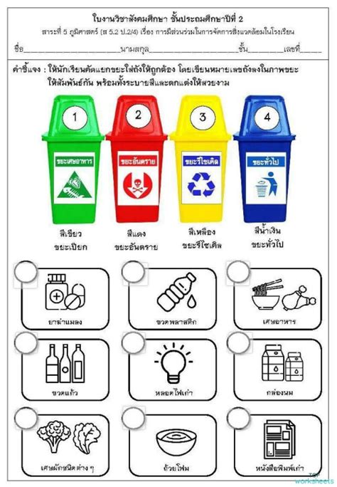 แยกขยะให้ถูกต้อง ใบงานเชิงโต้ตอบ Topworksheets