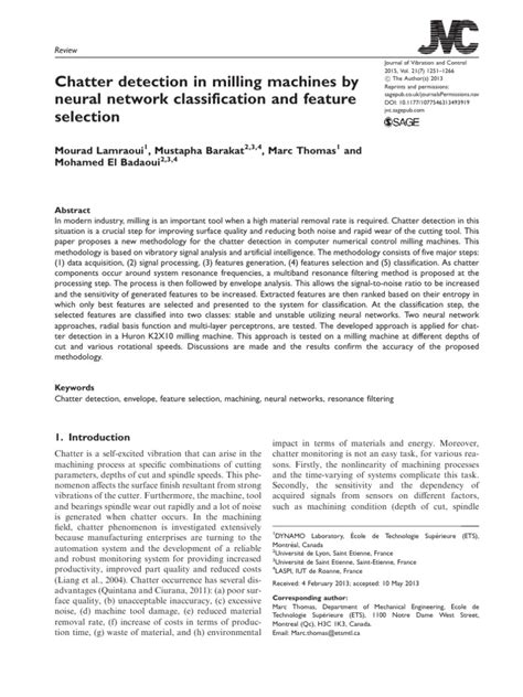 Chatter Detection In Milling Machines By Pdf Algorithms Applied
