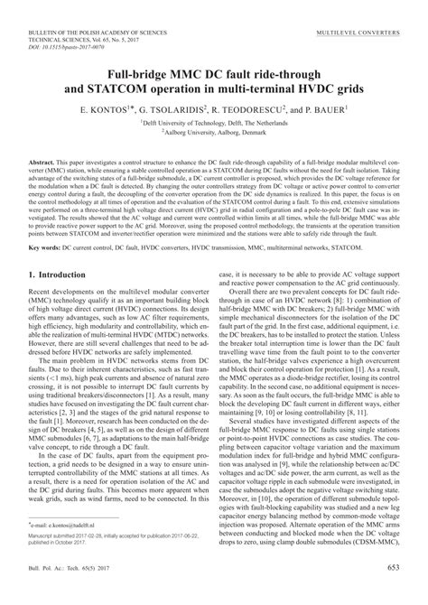 Pdf Full Bridge Mmc Dc Fault Ride Through And Statcom Operation In Multi Terminal Hvdc Grids