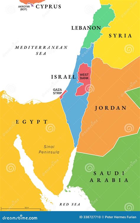 Israel And The Sinai Peninsula The Southern Levant Colorful Political Map Stock Vector