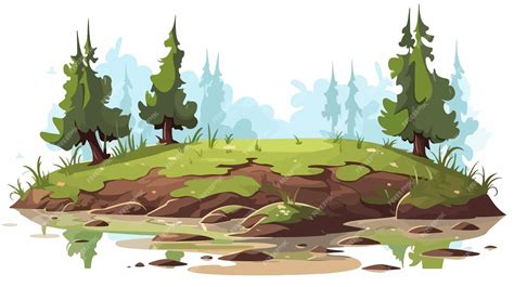 Muddy Puddle Swamp With Stone Grass Cartoon Style Image Premium Ai