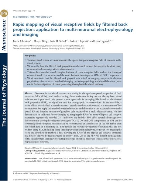 Pdf Rapid Mapping Of Visual Receptive Fields By Filtered Back Projection Application To Multi
