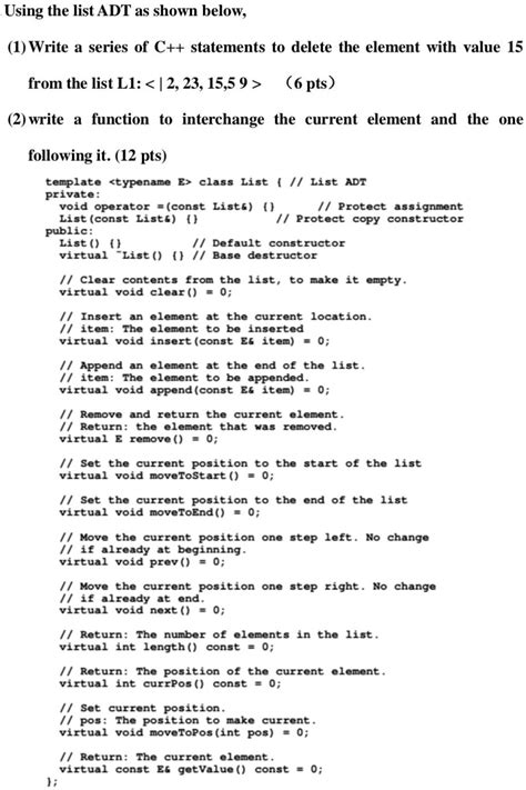 Solved Using The List Adt As Shown Below 1 Write A Series Of C