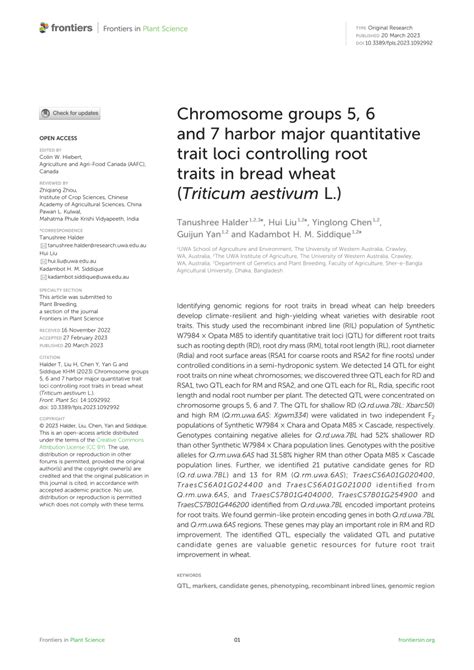 Pdf Chromosome Groups 5 6 And 7 Harbor Major Quantitative Trait Loci Controlling Root Traits