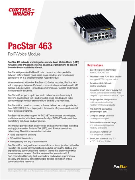 Pacstar 463 Roip Voice Module Data Sheet Pdf