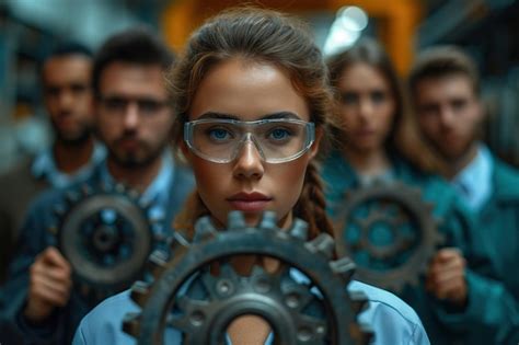 Premium Photo Worker Is Working With Gears At The Factory Generative Ai