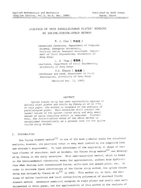 Analysis Of Thin Parallelogram Plates Bending By Spline Finite Strip