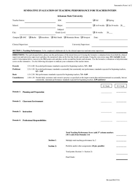 Fillable Online Summative Evaluation Of Teaching Performance For