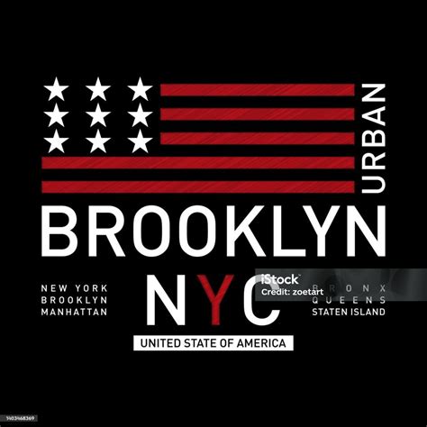 뉴욕시 브루클린을 주제로 한 벡터 일러스트레이션 양식화 된 미국 국기 타이포그래피 티셔츠 그래픽 포스터 인쇄 배너 전단지 엽서 브루클린 뉴욕에 대한 스톡 벡터 아트 및 기타