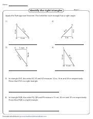 Identify Right Triangle Pdf Name Sheet Identify The Right Triangles Apply The Pythagorean