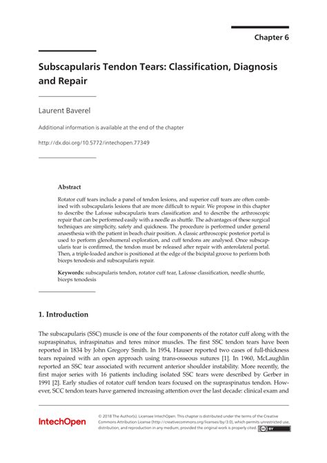 Pdf Subscapularis Tendon Tears Classification Diagnosis And Repair