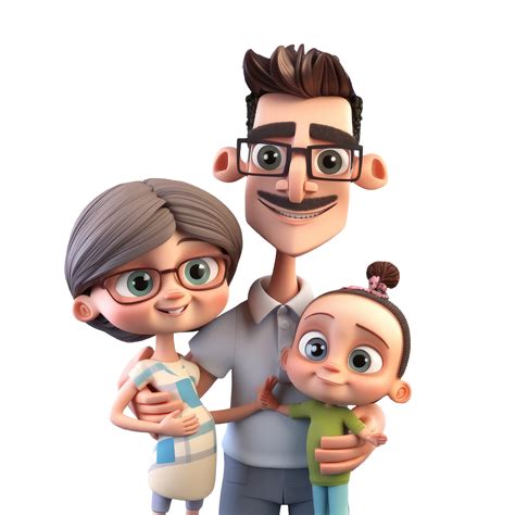 3d Icono Linda Contento Joven Familia Papá Mamá Hija Juntos